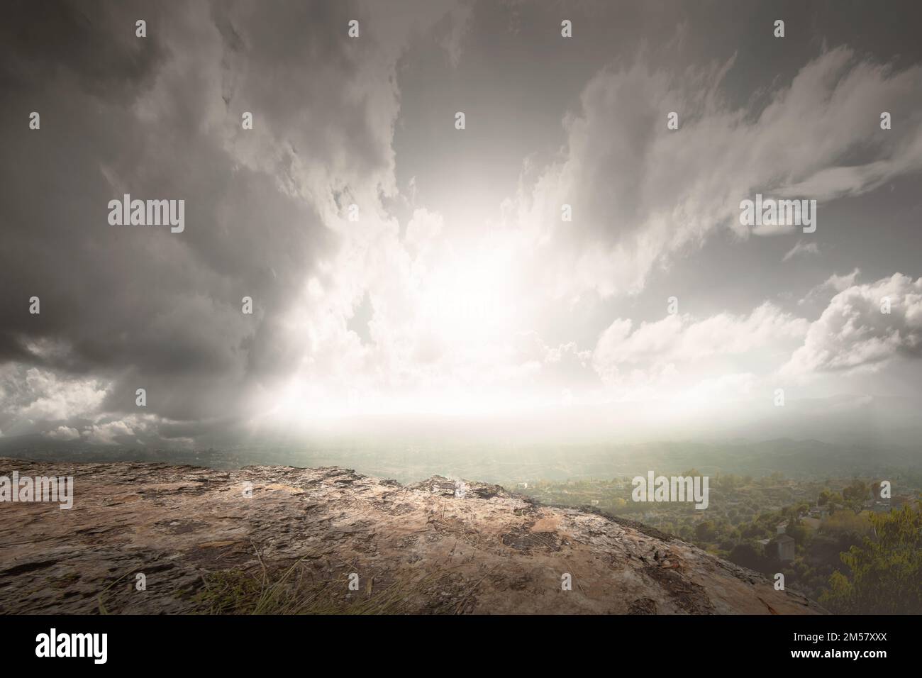 The edge of a cliff with landscapes and dramatic sky background Stock ...
