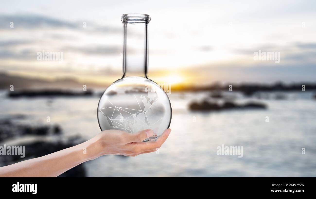 Human hands holding laboratory glassware. National Science Day Stock ...