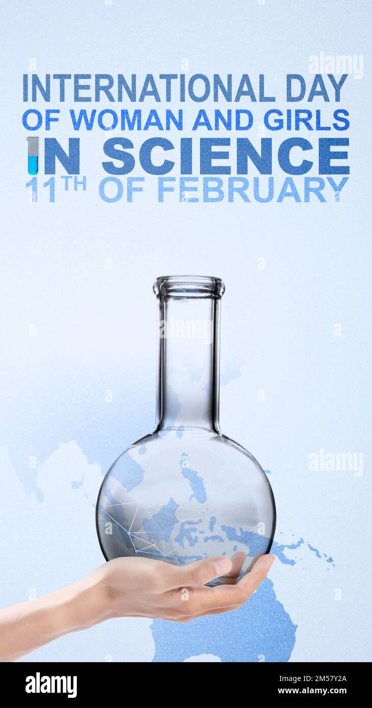 Human hands holding laboratory glassware on a colored background ...