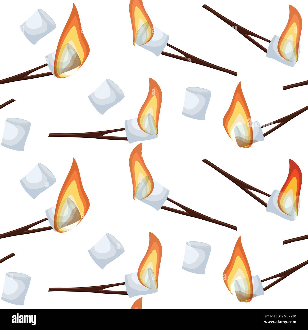 Roasting marshmallows seamless pattern isolated on white background ...