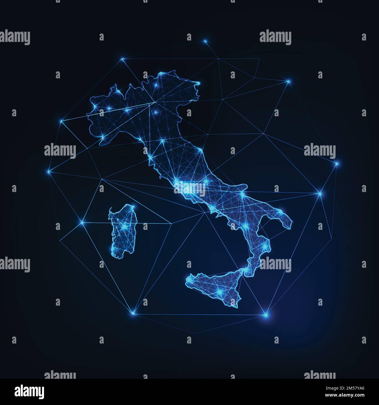 Italy map outline with stars and lines abstract framework ...