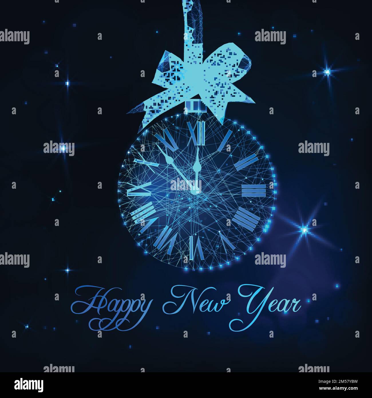 Happy New Year greeting card template with roman numeral clock as a ...
