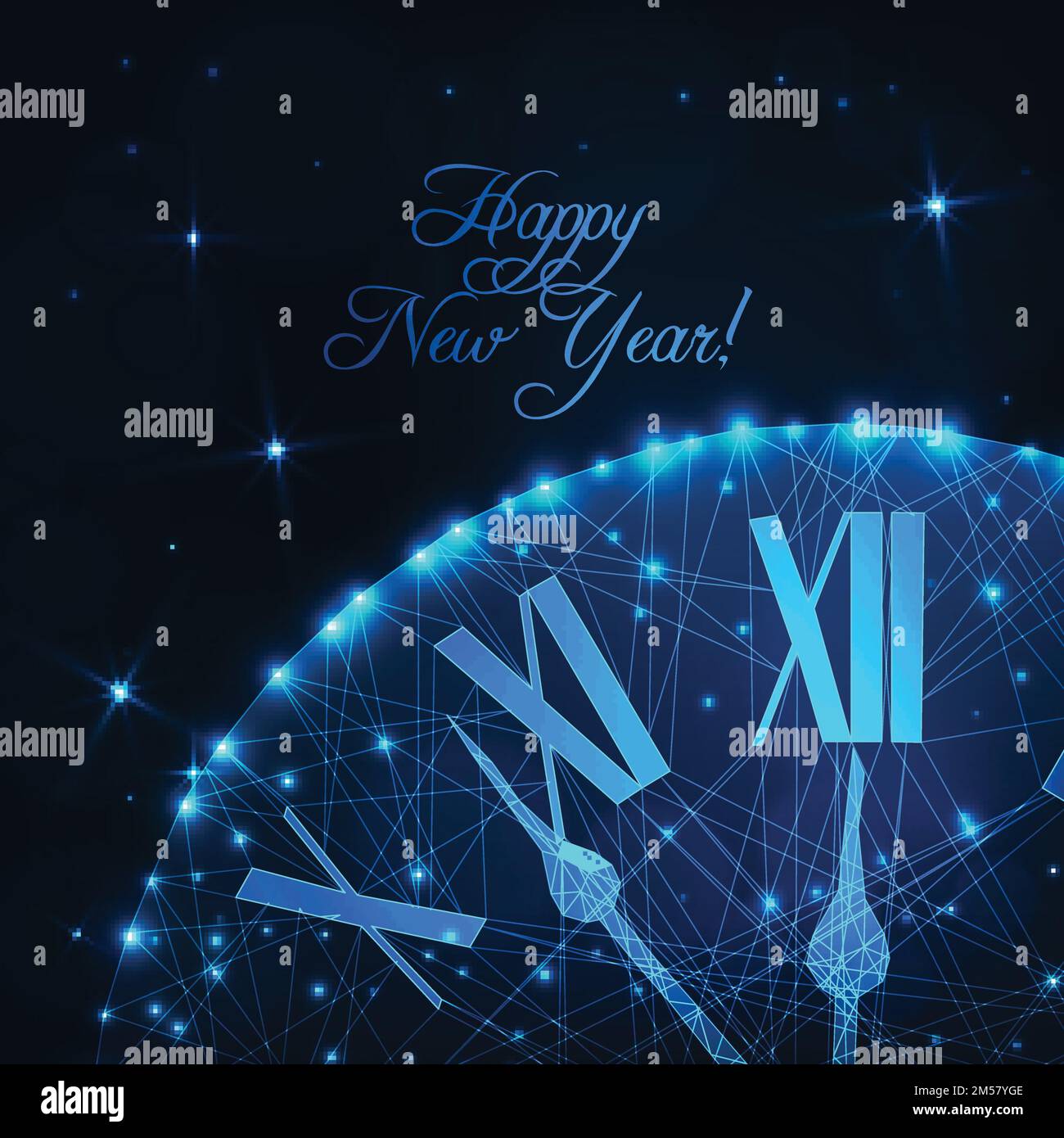 Happy New Year greeting card template with glowing low poly roman ...