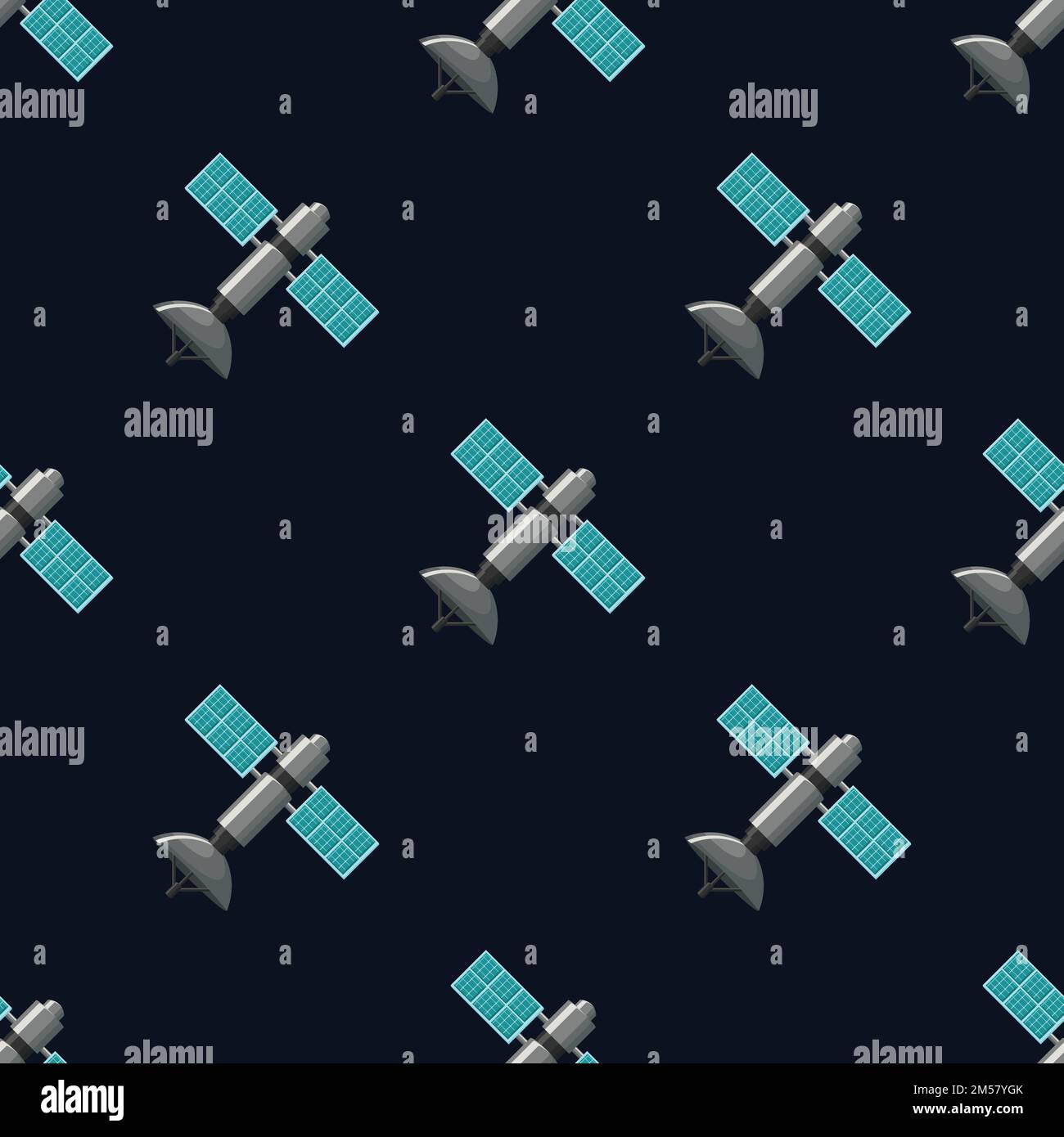 Satellite seamless pattern on dark blue background.Cartoon vector ...
