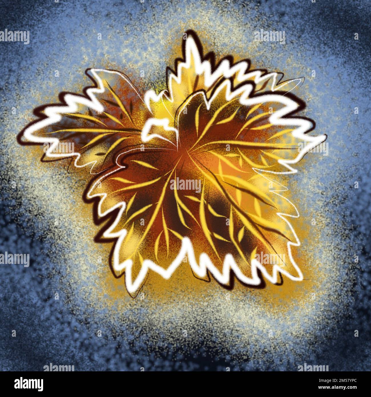 Maple yellow leaves in frost glowing on a dark blue background. JPEG ...