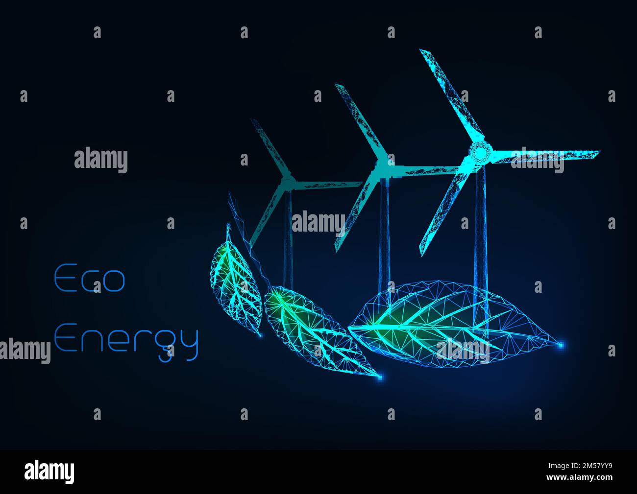 Alternative eco energy concept with glowing low polygonal leaves and ...