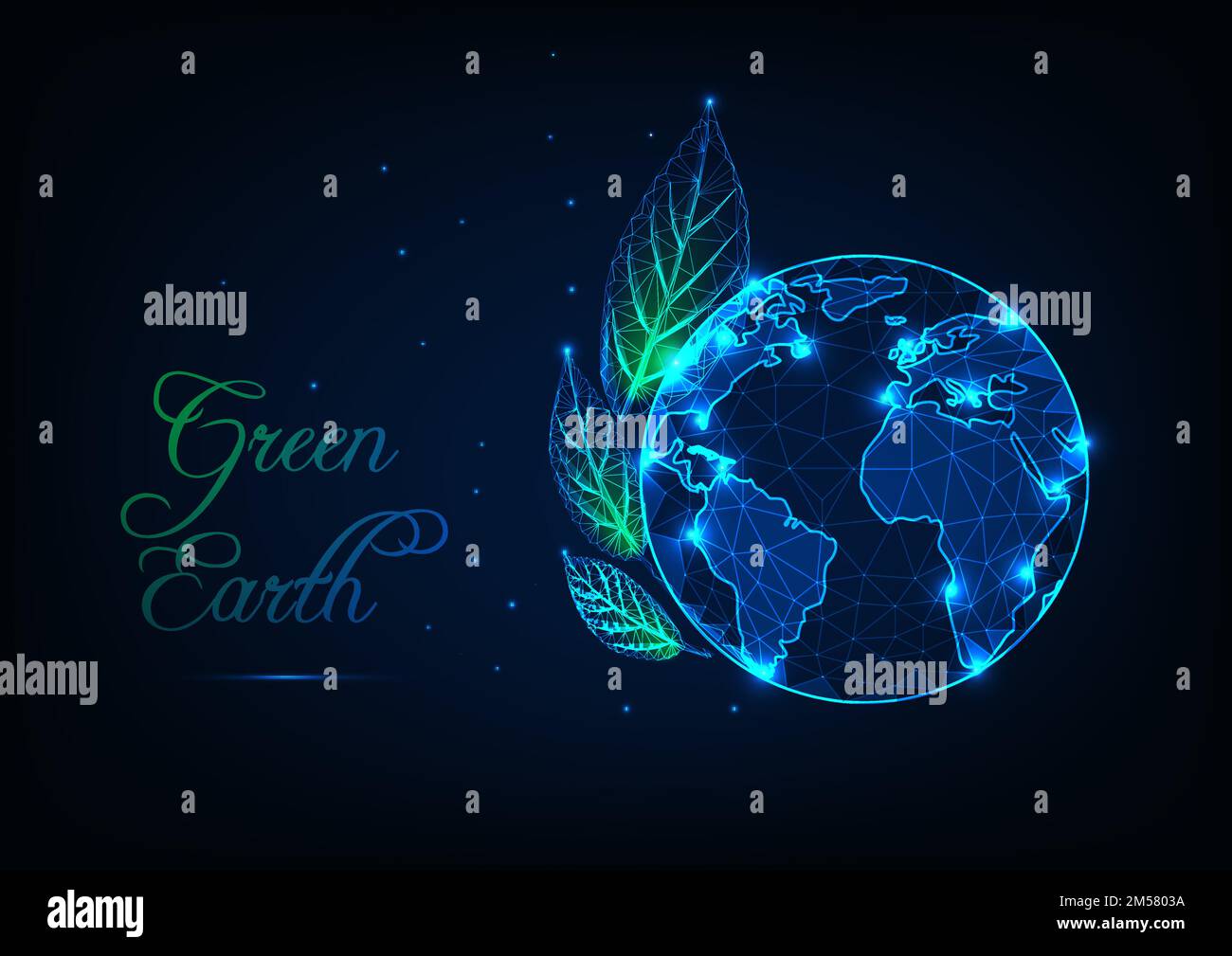 Green Earth ecology concept with glowing low poly planet Earth globe ...