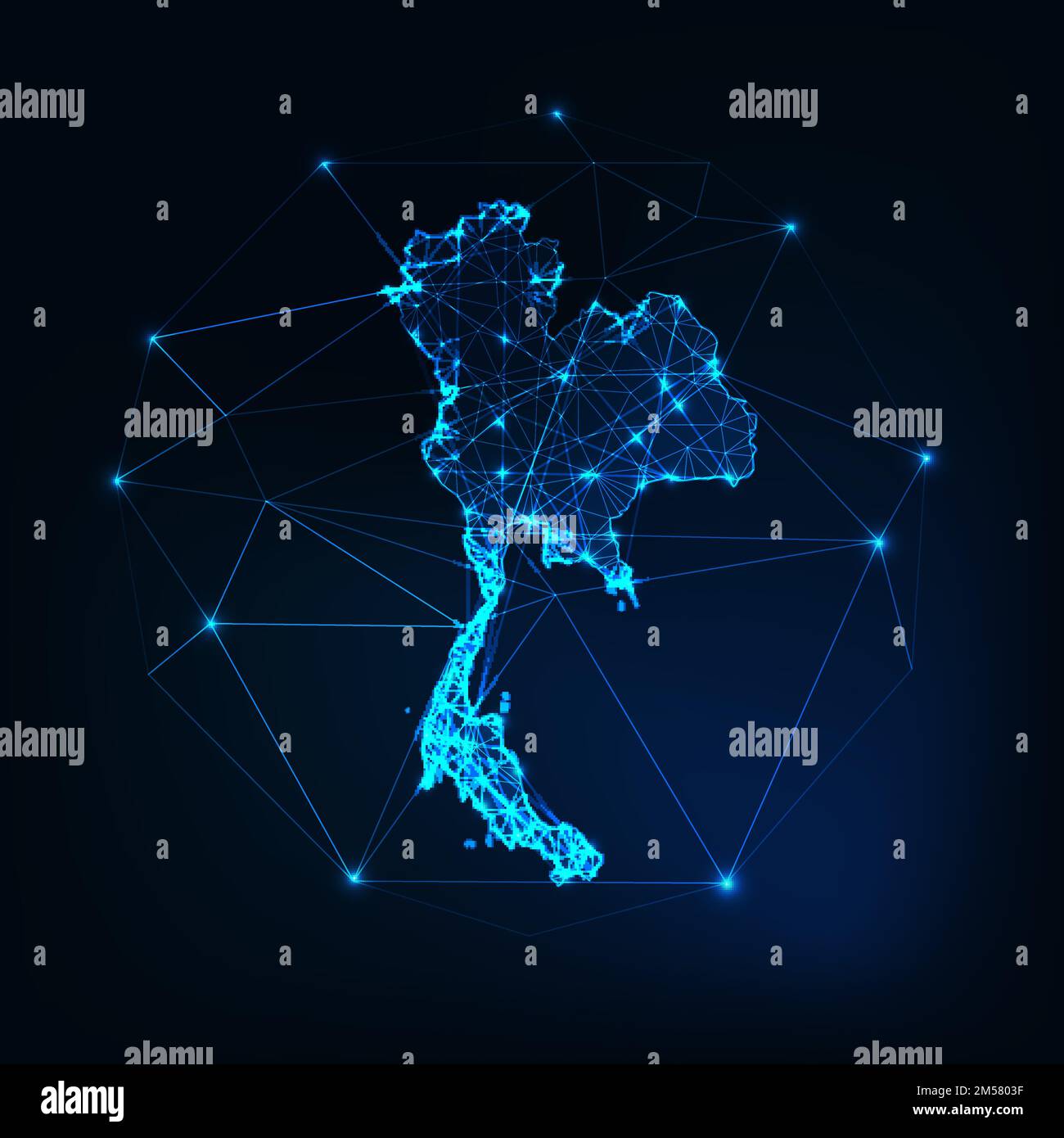 Thailand map glowing silhouette outline made of stars lines dots ...