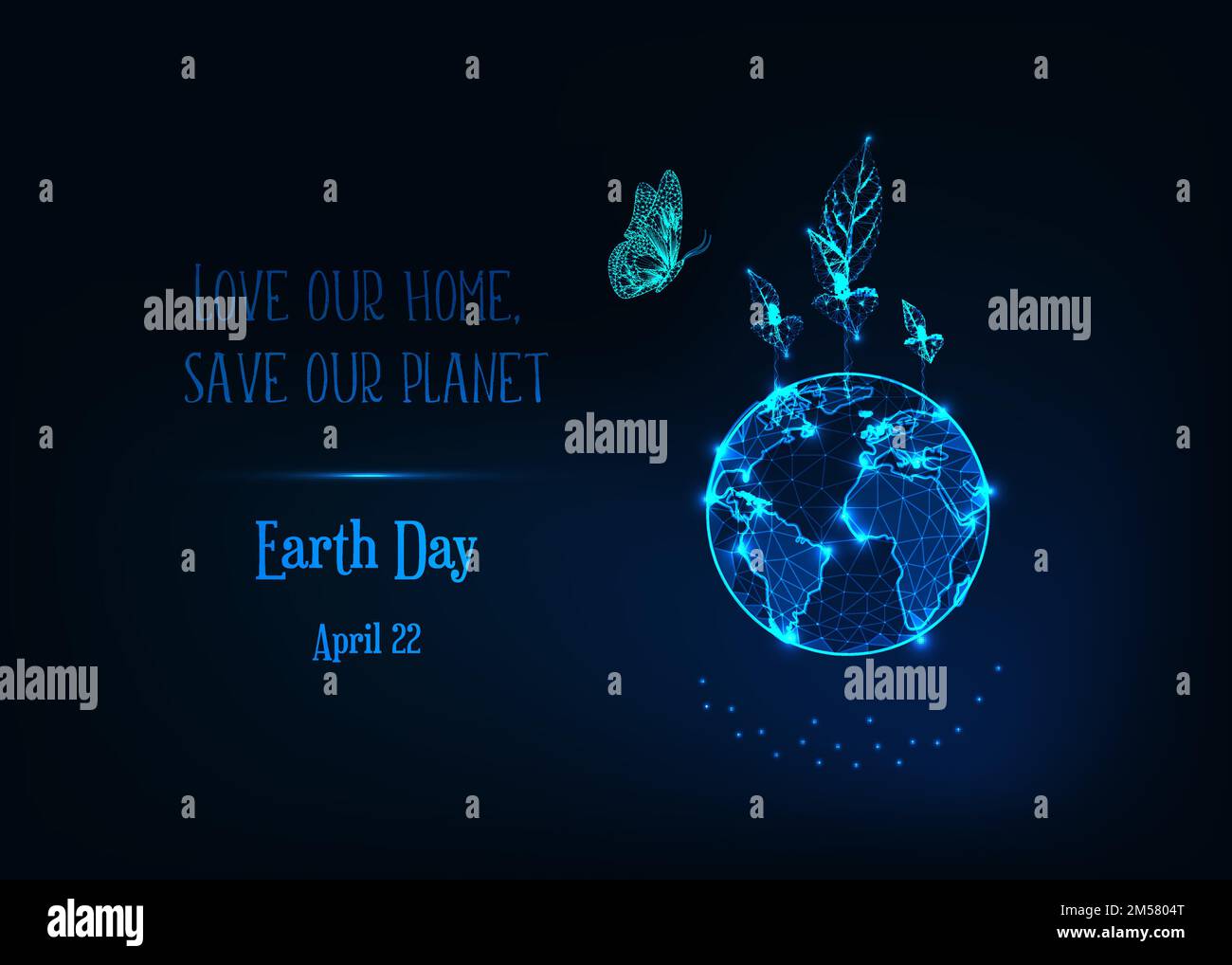 Earth Day April 22 banner template with glowing low polygonal Earth ...