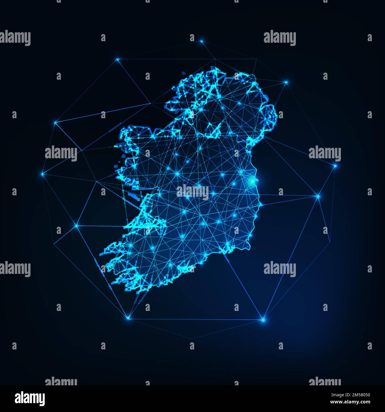 Ireland map glowing silhouette outline made of stars lines dots ...