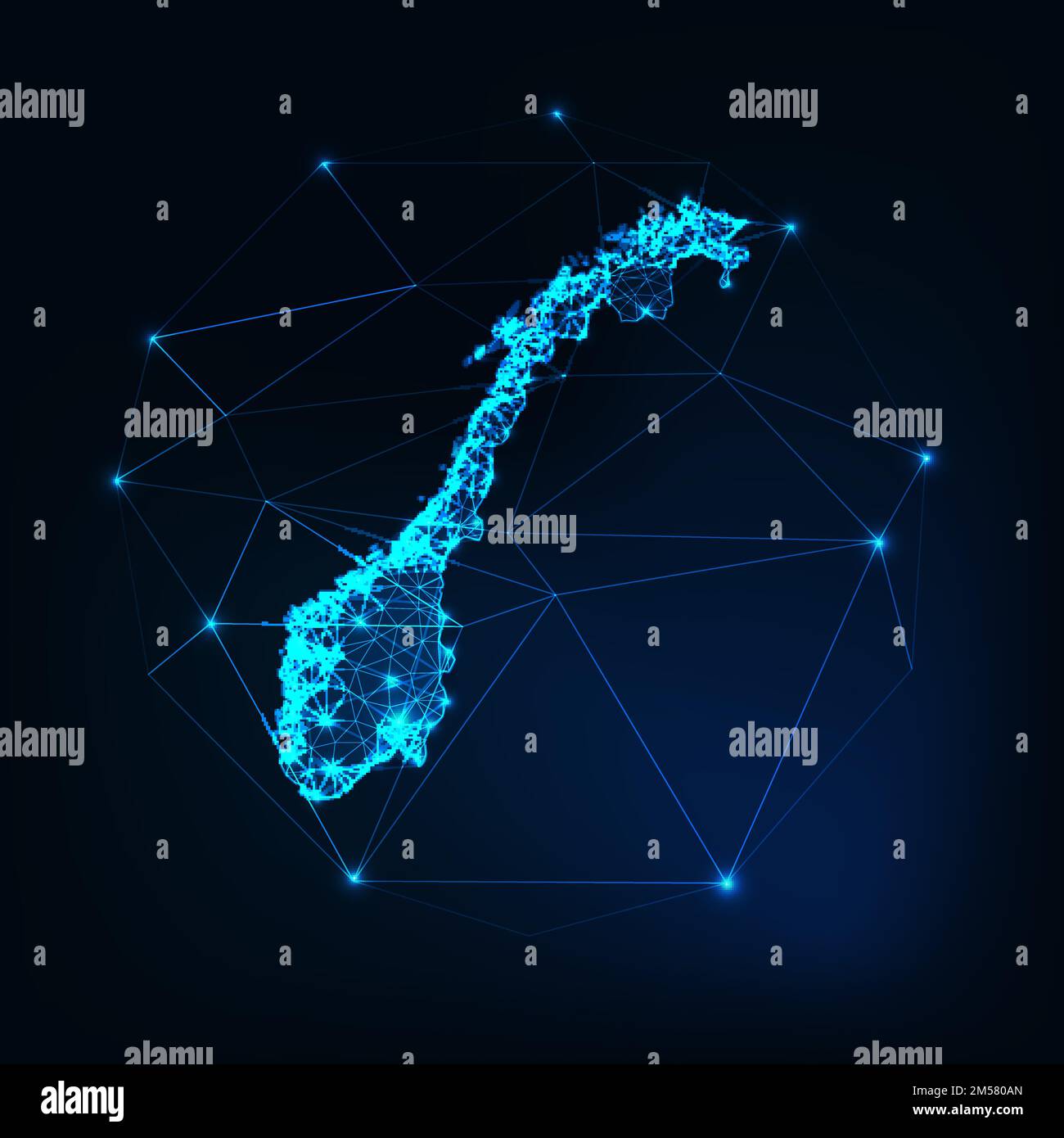 Norway map glowing silhouette outline made of stars lines dots ...