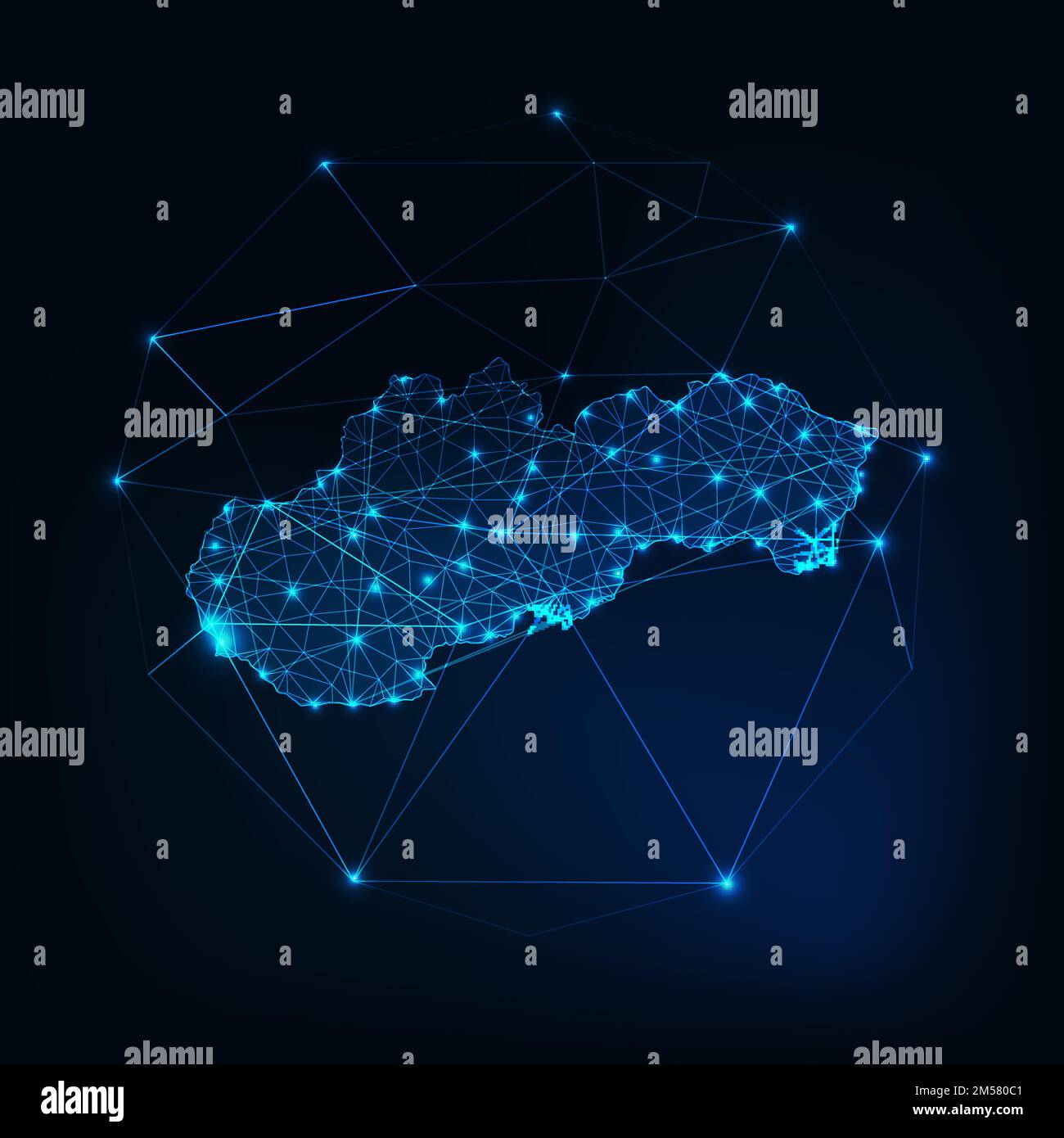 Slovakia map glowing silhouette outline made of stars lines dots ...
