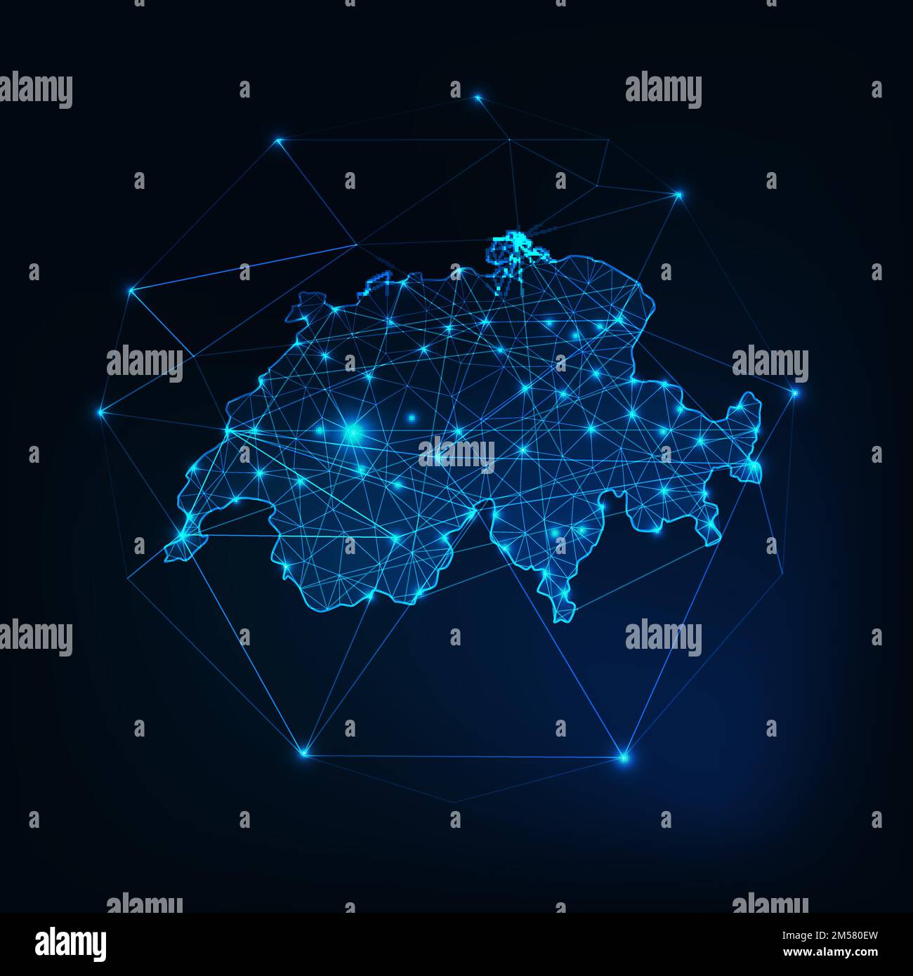 Switzerland map glowing silhouette outline made of stars lines dots ...