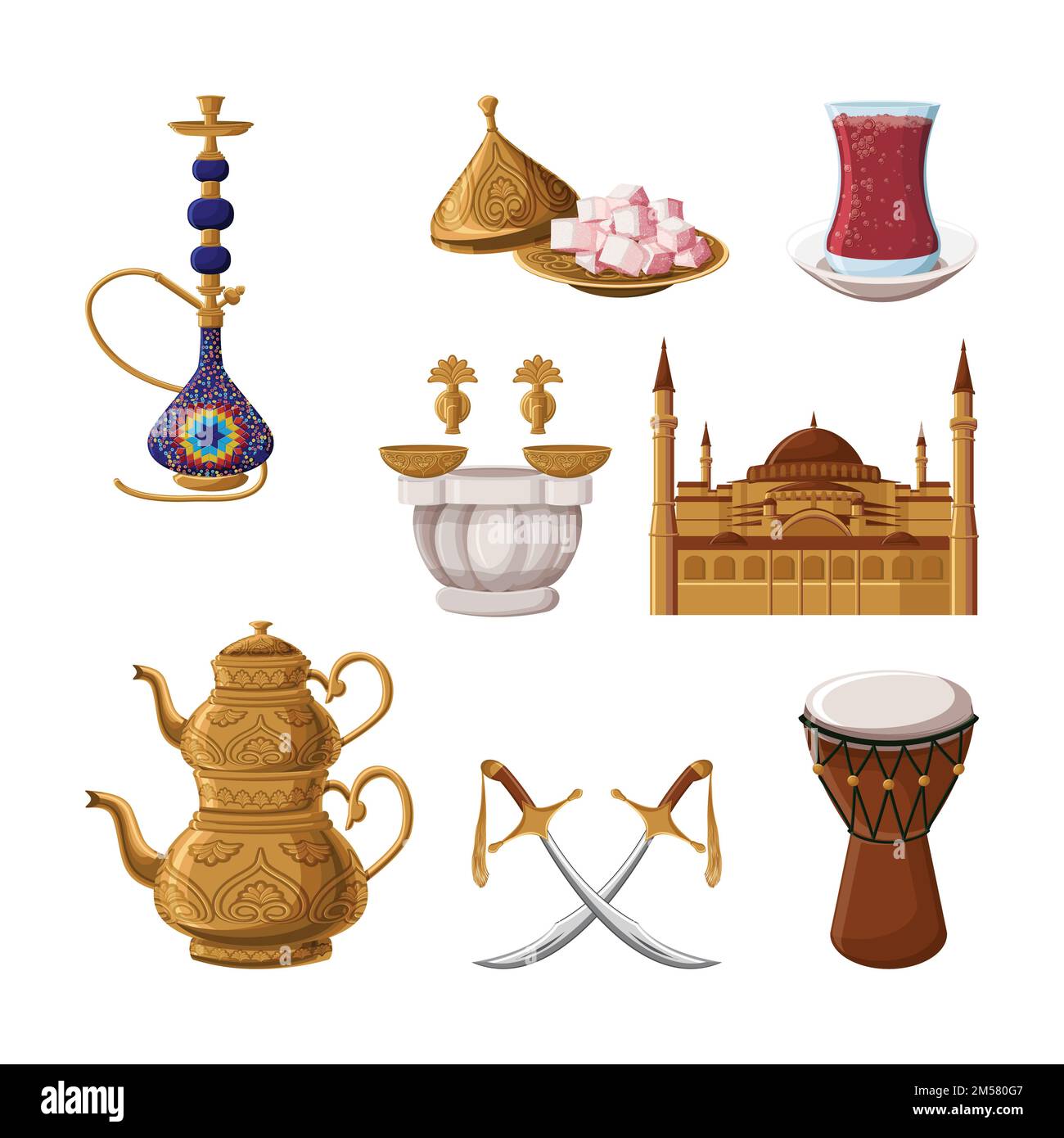 Turkish traditional heritage icon set, part 2. Arabic eastern culture ...