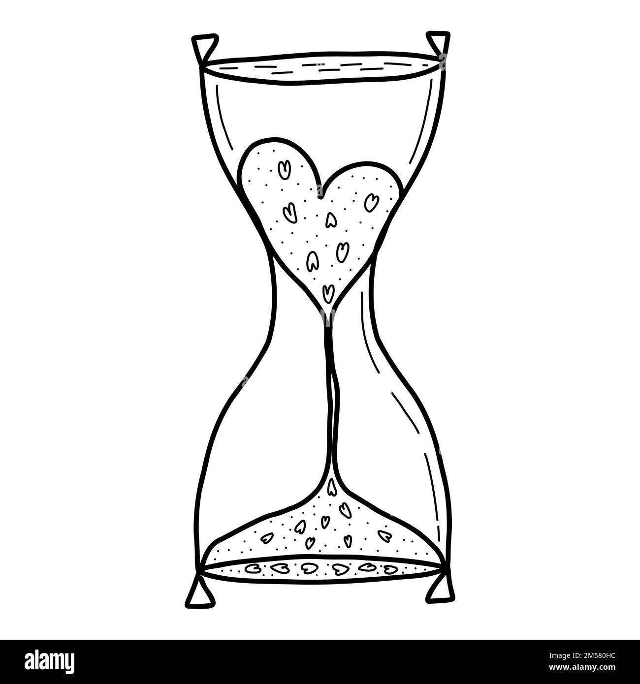 Hand-drawn hourglass with hearts for lovers. Design elements for ...