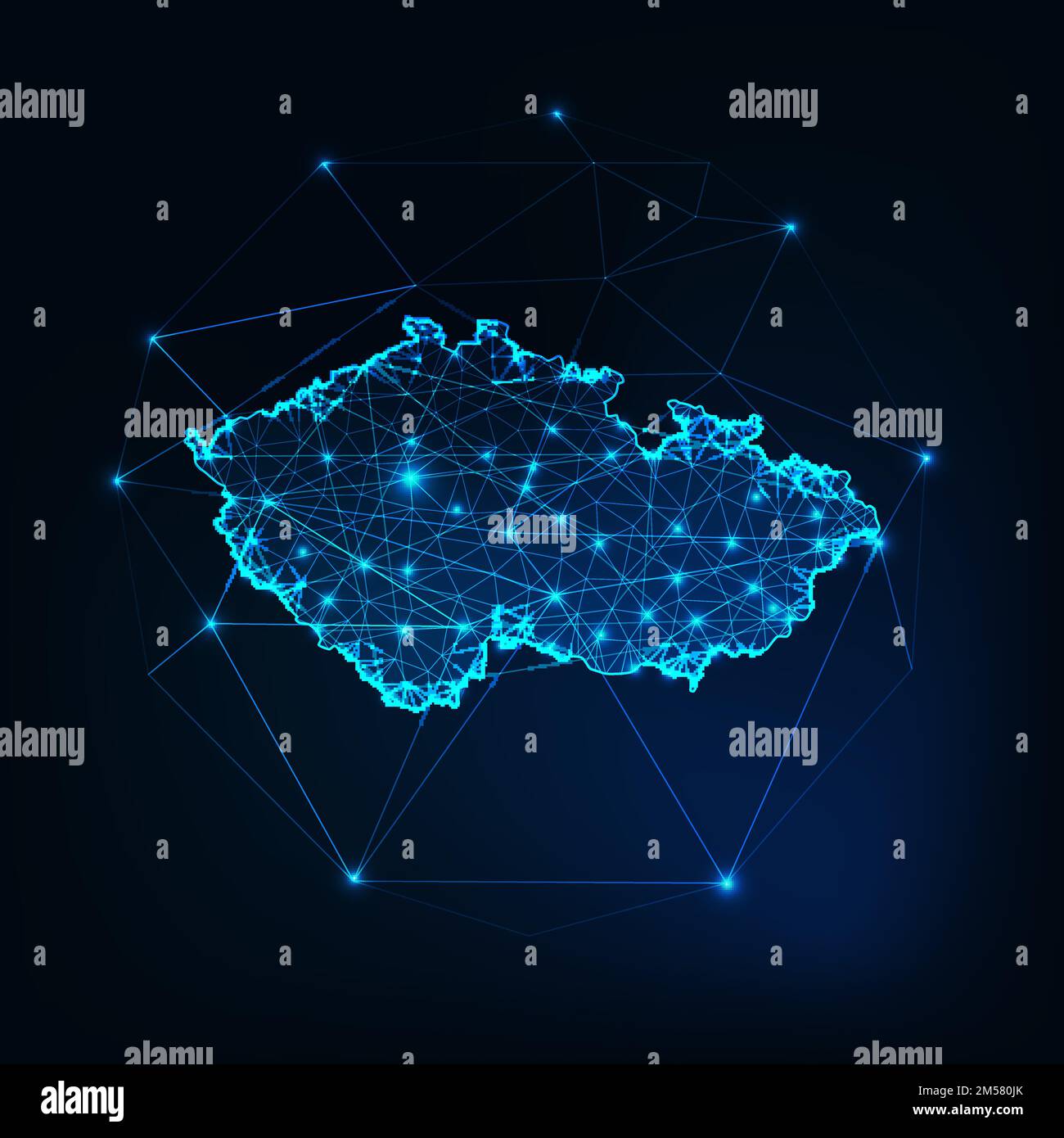 Czech Republic map glowing silhouette outline made of stars lines dots ...