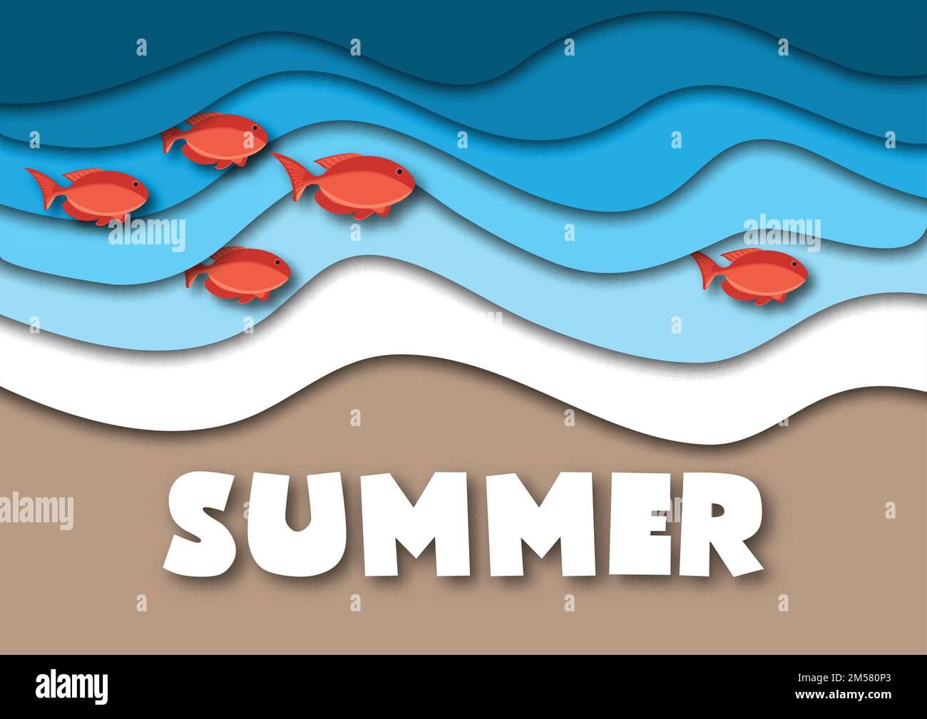 Summer banner template in A4 format, with sea or ocean waves,tropical ...