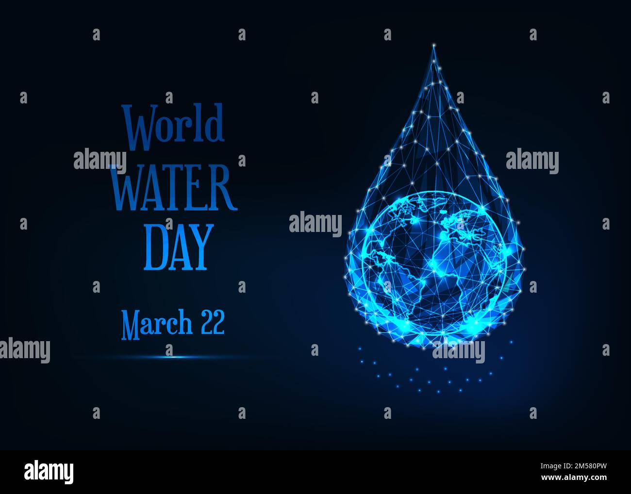 World water day banner template with glowing low poly planet earth ...