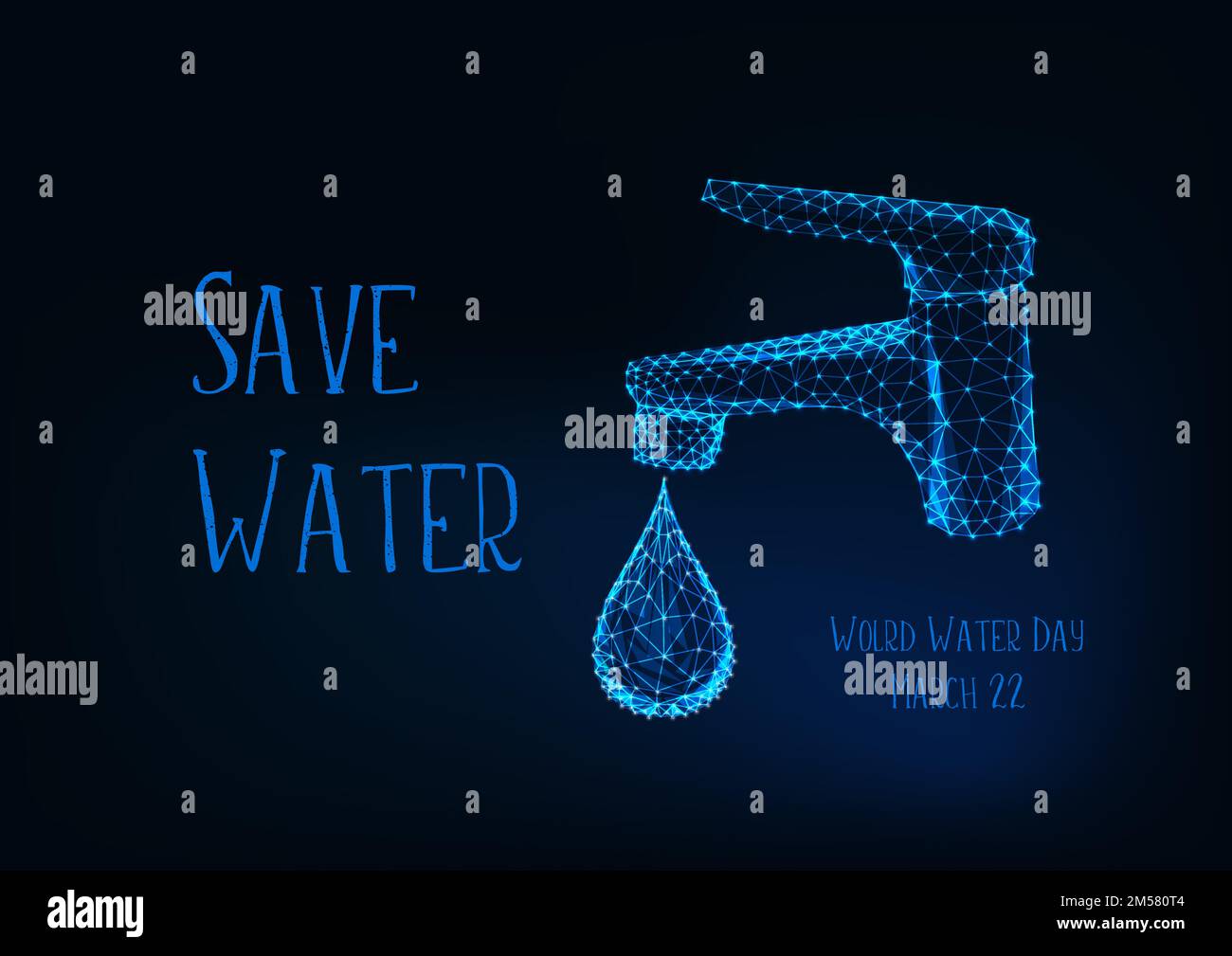 World Water day March 22 poster template with glowing low poly bathroom ...