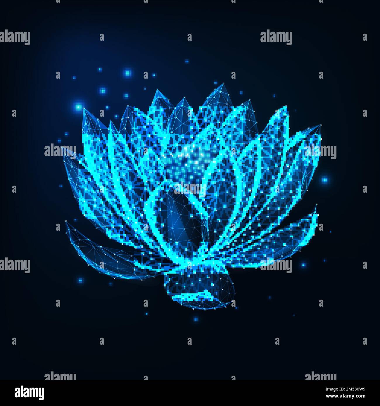Beautiful glowing low polygonal floating waterlily, lotus flower with ...