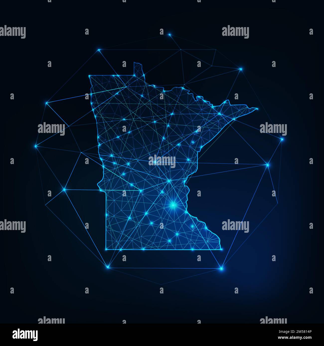 Minnesota state USA map glowing silhouette outline made of stars lines ...