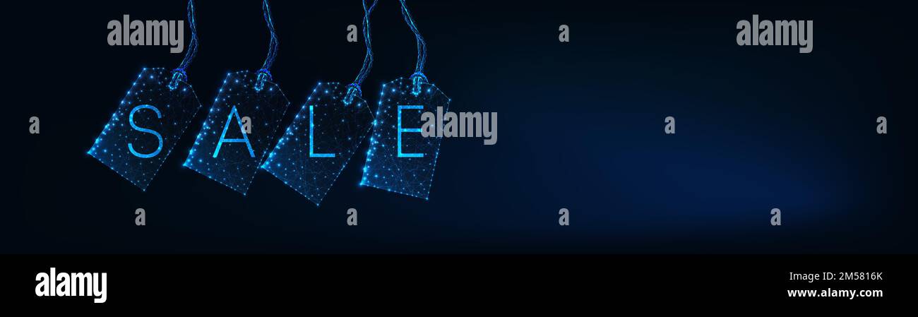 Futuristic design sale web banner template with glowing low polygonal ...
