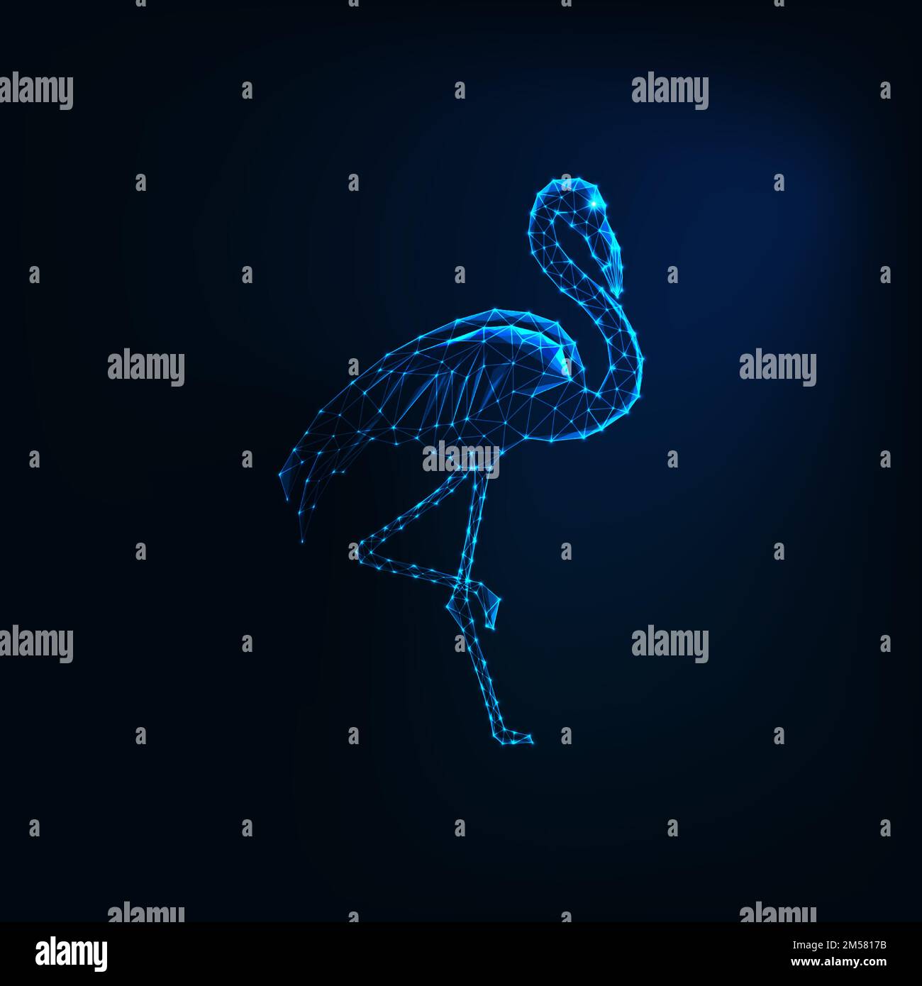 Futuristic glowing low polygonal standing flamingo isolated on dark ...