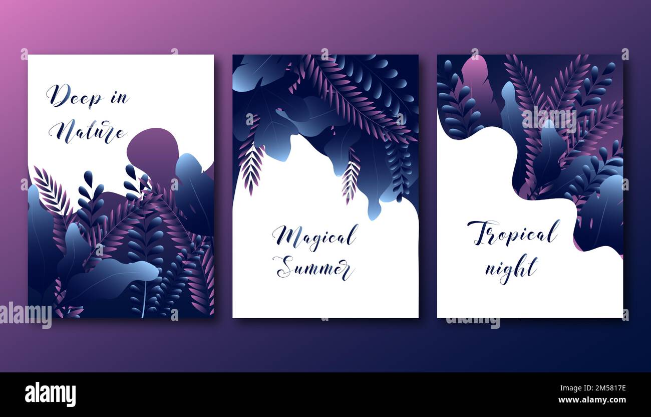 Abstract trendy gradient forest leaves posters set template with copy ...