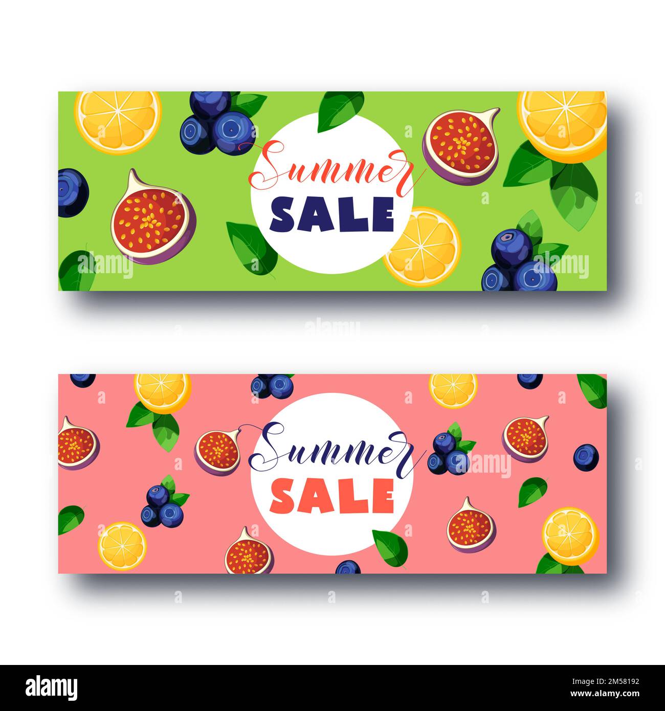 Summer sale fbanners set template with bright colorful fruits lemon ...