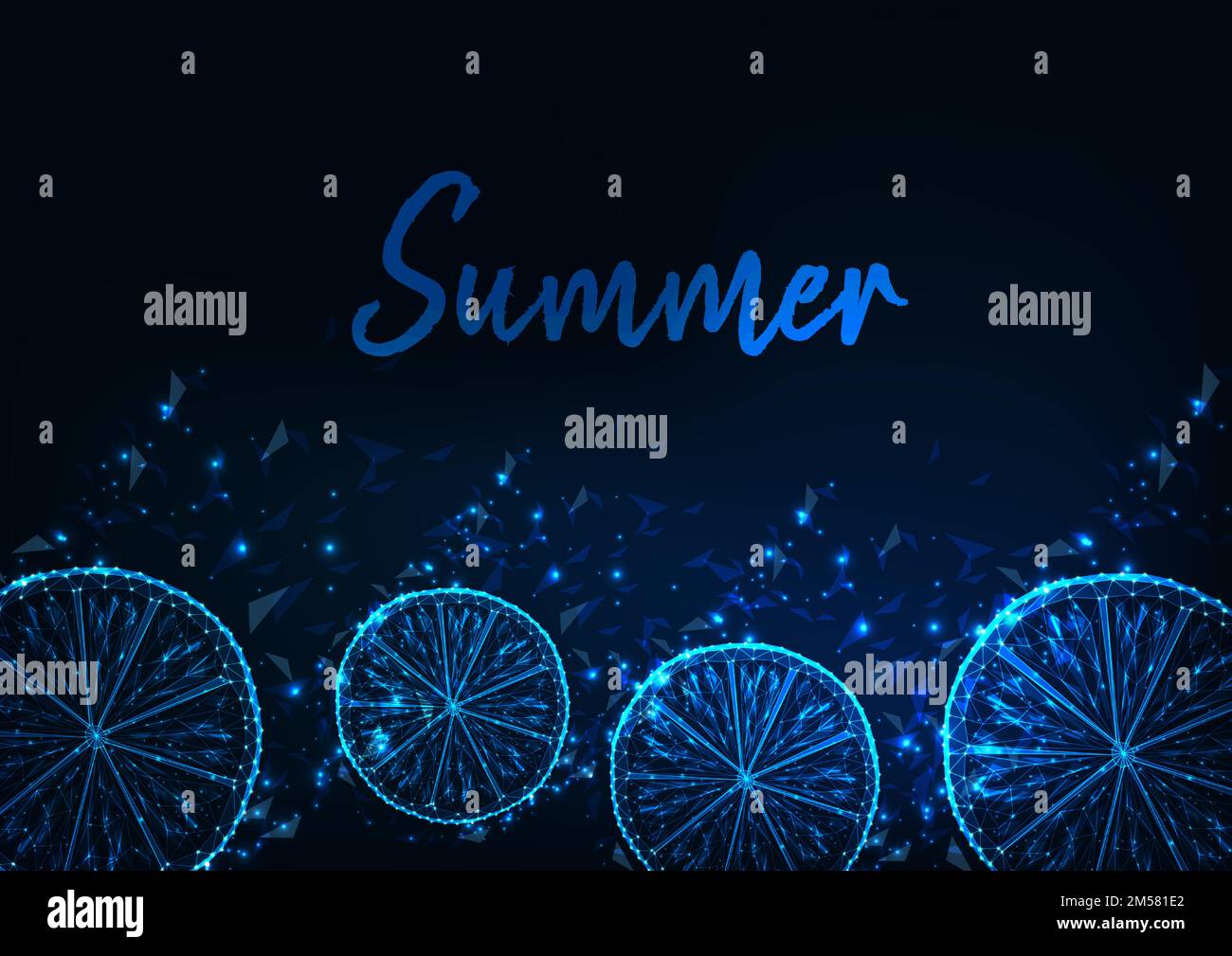 Summer web banner template with glowing low polygonal lemon slices ...