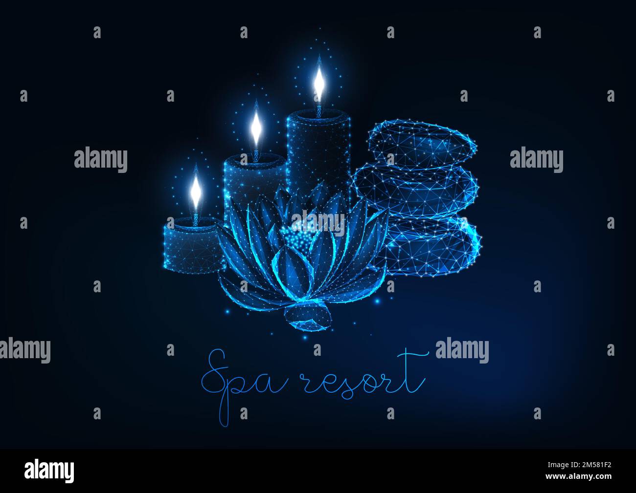 Spa resort futuristic concept with glowing low poly lotus flower ...