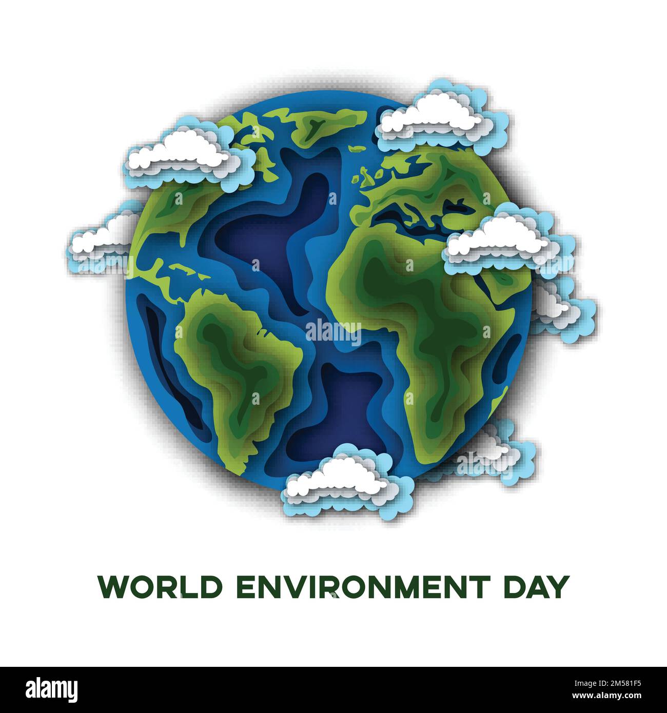World Environment Day greeting card template with planet Earth, clouds ...