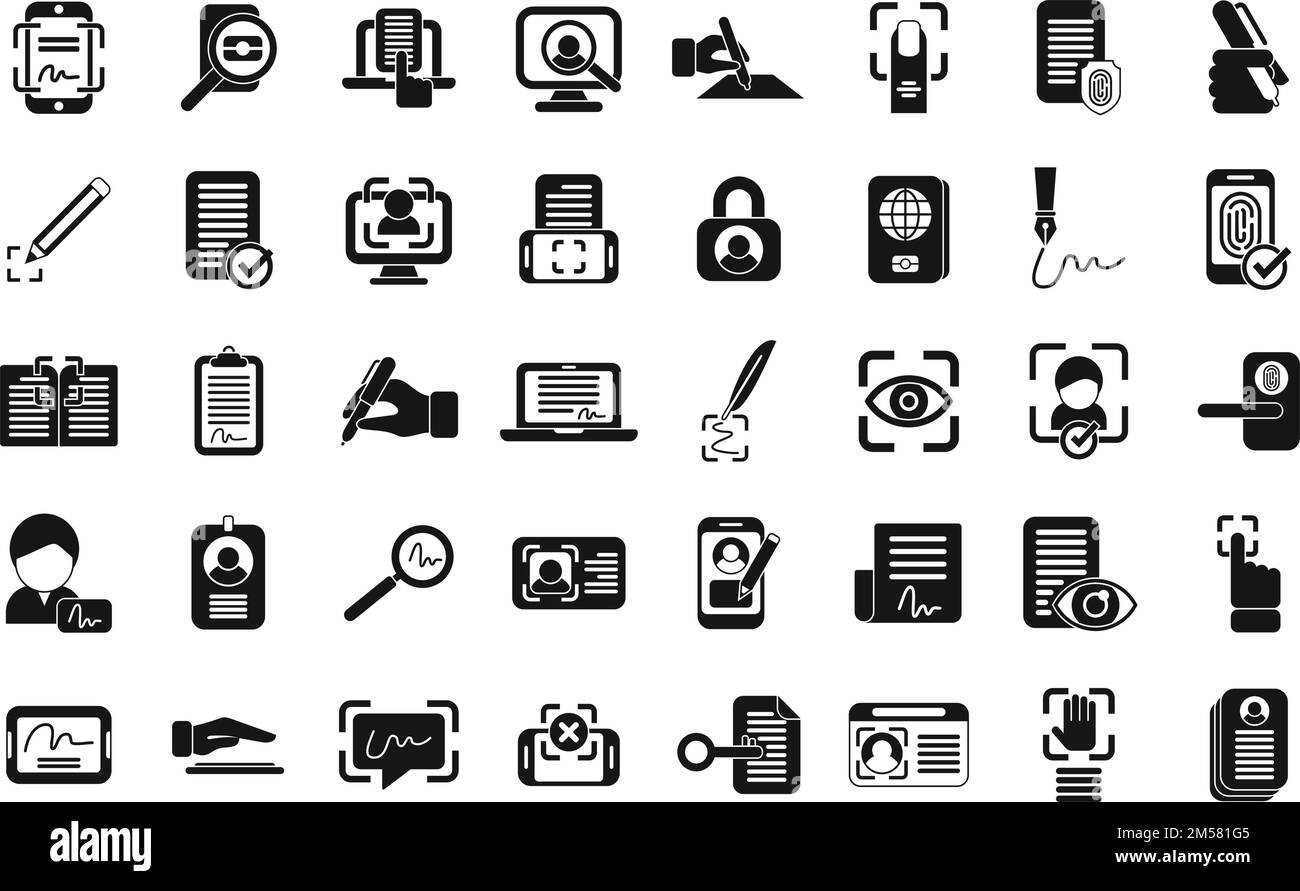 Handwriting Identification Icons Set Simple Vector Access Approve