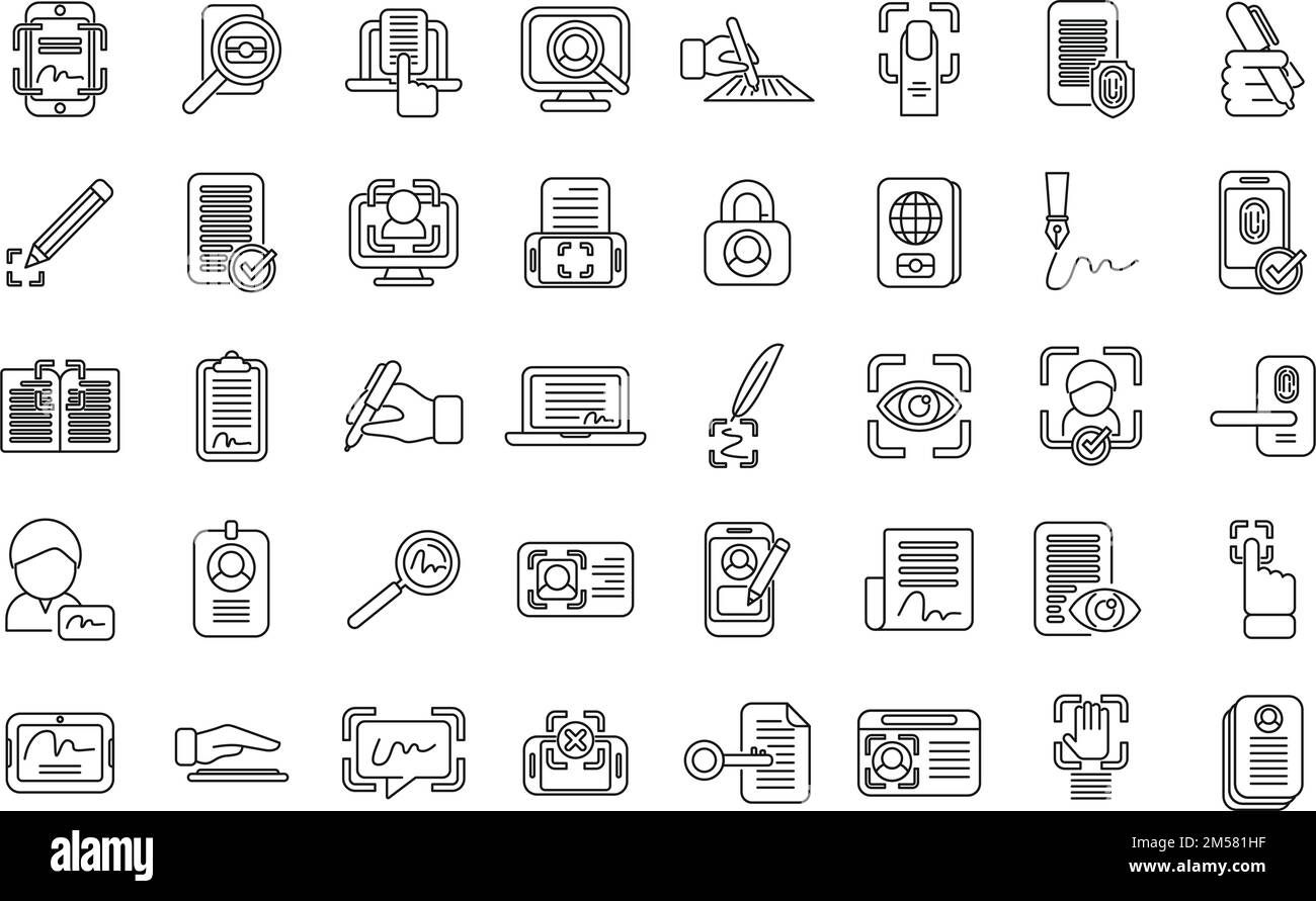 Handwriting Identification Icons Set Outline Vector Access Approve