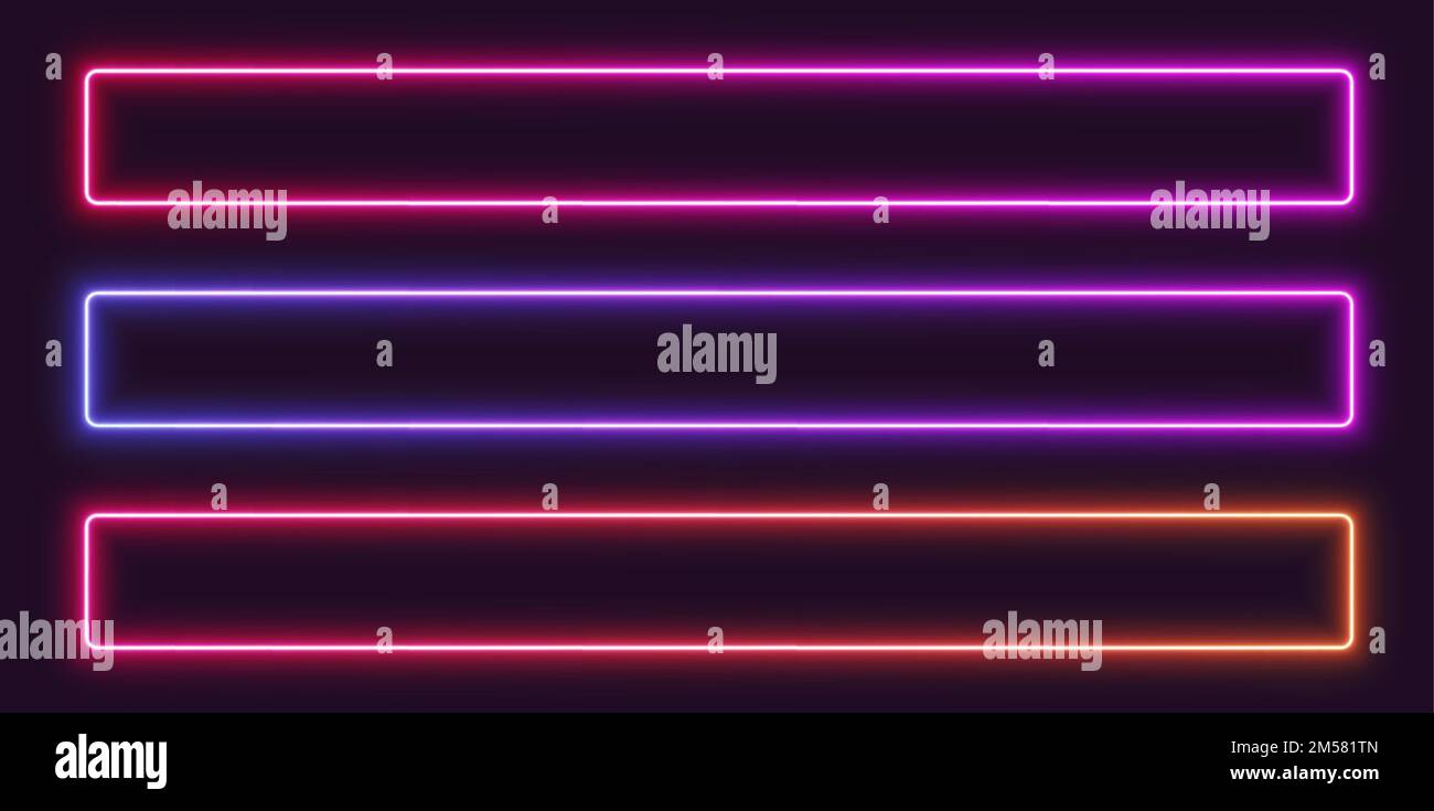 Neon gradient frames, rectangular glowing borders set, colorful futuristic UI design elements ...