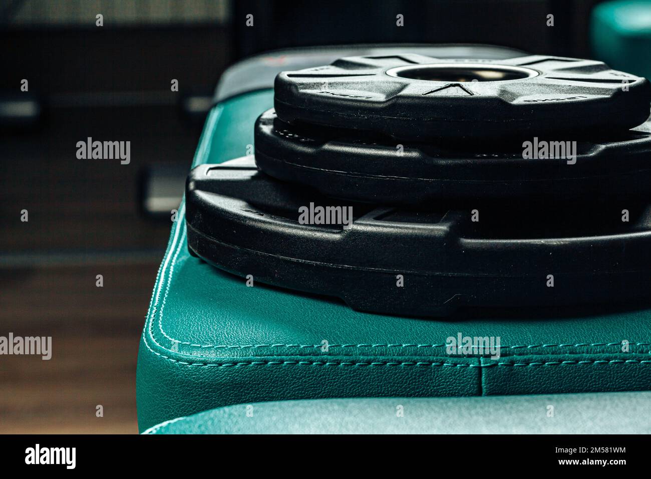 Weight plates in a gym, powerlifting equipment Stock Photo - Alamy