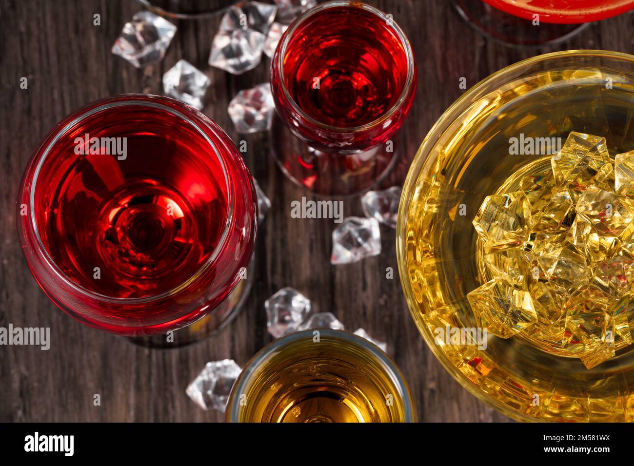 Selection of alcohol drinks in different glasses Stock Photo - Alamy