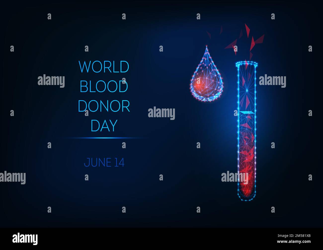 World blood donor day web banner template with glowing low poly test ...