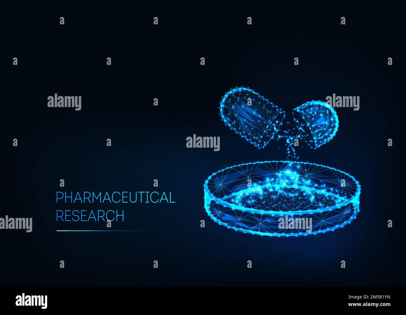 Pharmaceutical research concept with futuristic glowing low polygonal ...
