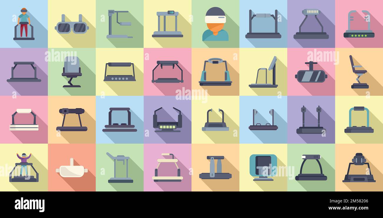 Vr platform icons set flat vector. Augmented reality. Digital cinema ...