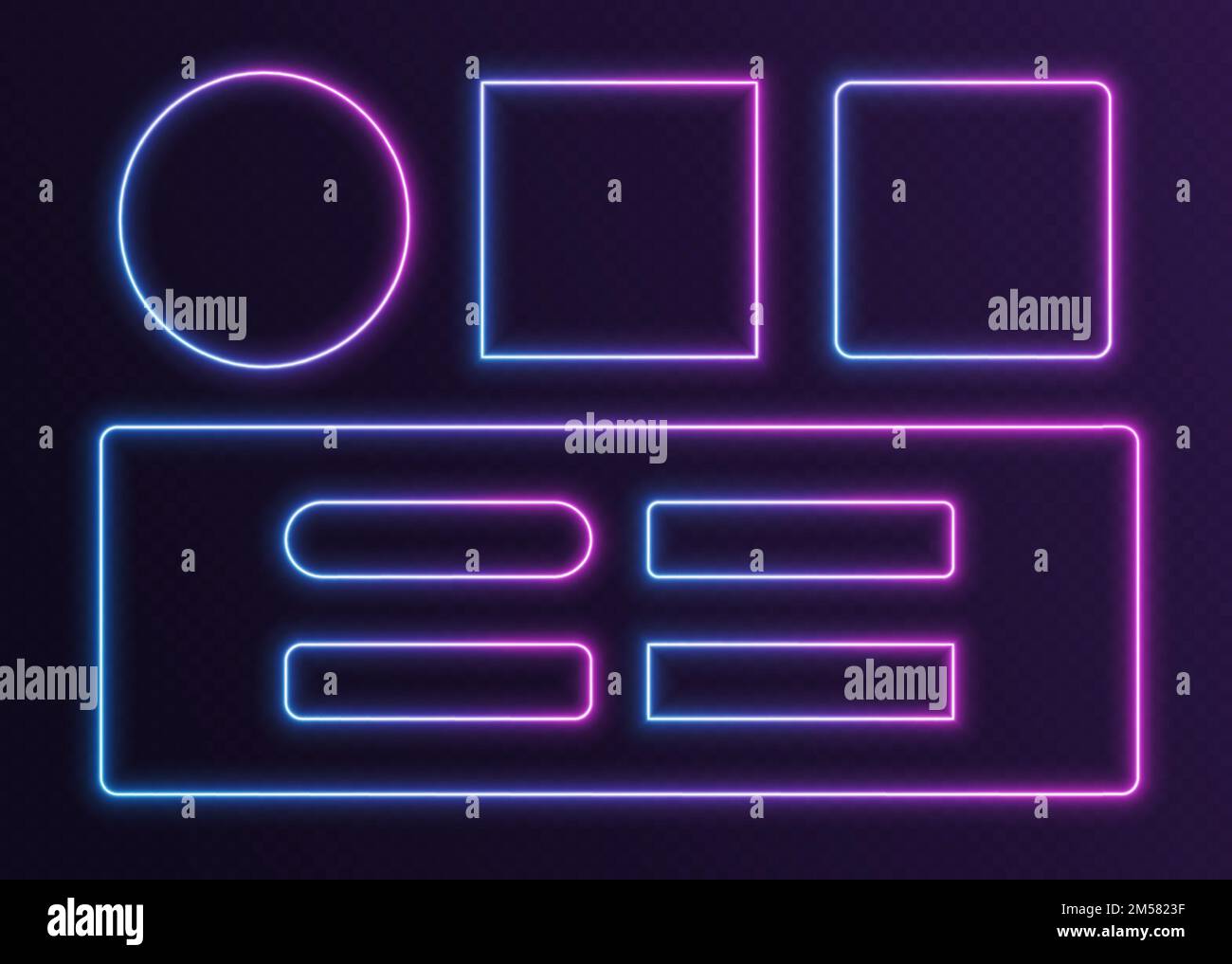 Neon frames set, glowing UI borders kit - buttons, avatar frames, banner outline Stock Vector ...