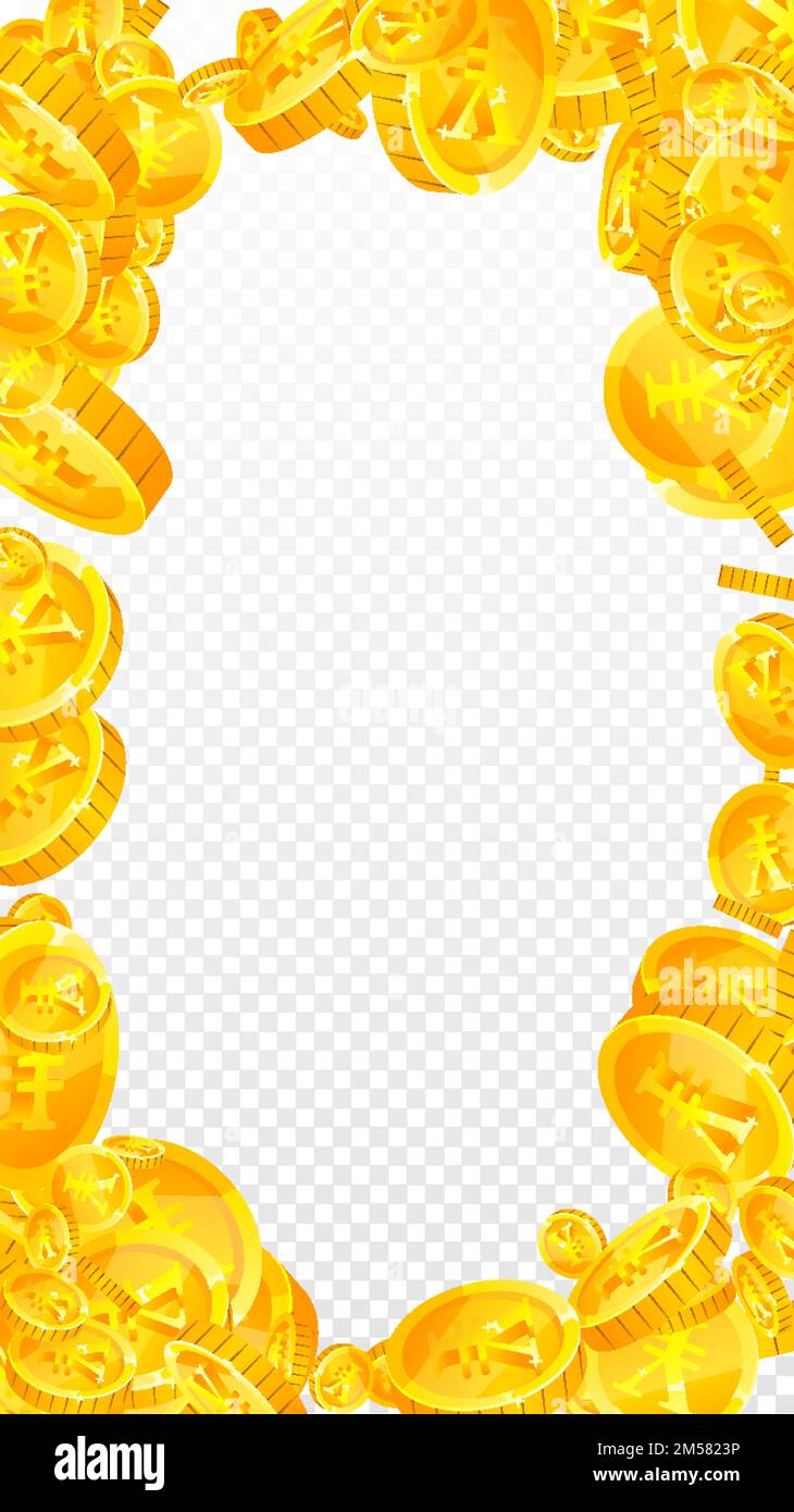 Chinese yuan coins falling. Scattered gold CNY coins. China money ...