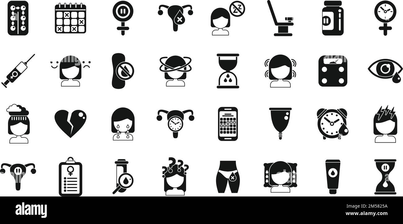 Menopause Icons Set Simple Vector Female Fertility Age Cycle Stock