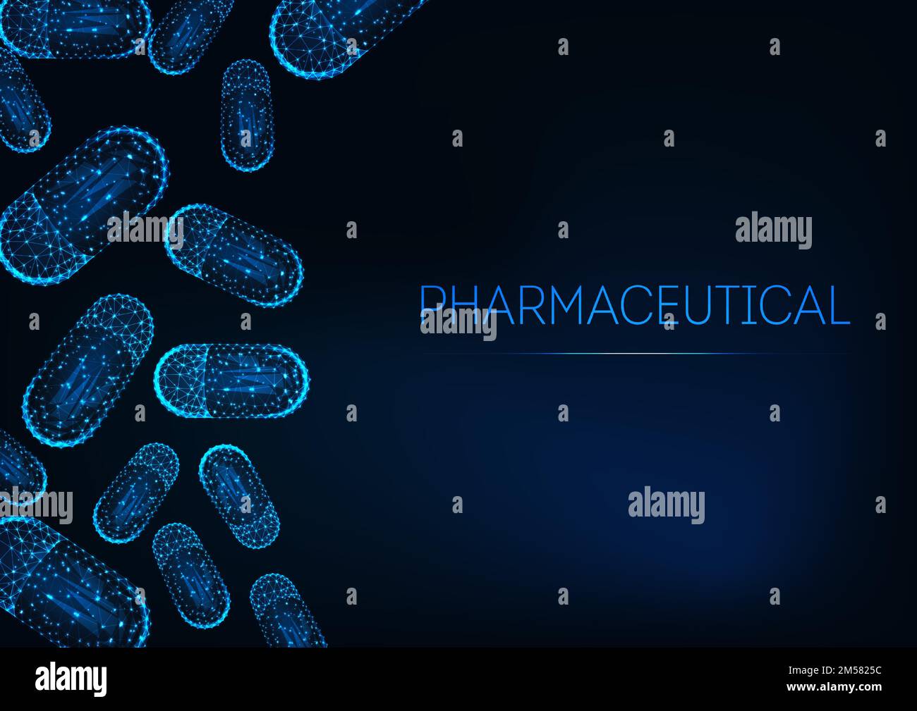 Futuristic medicine concept with glowing low polygonal capsule pills ...