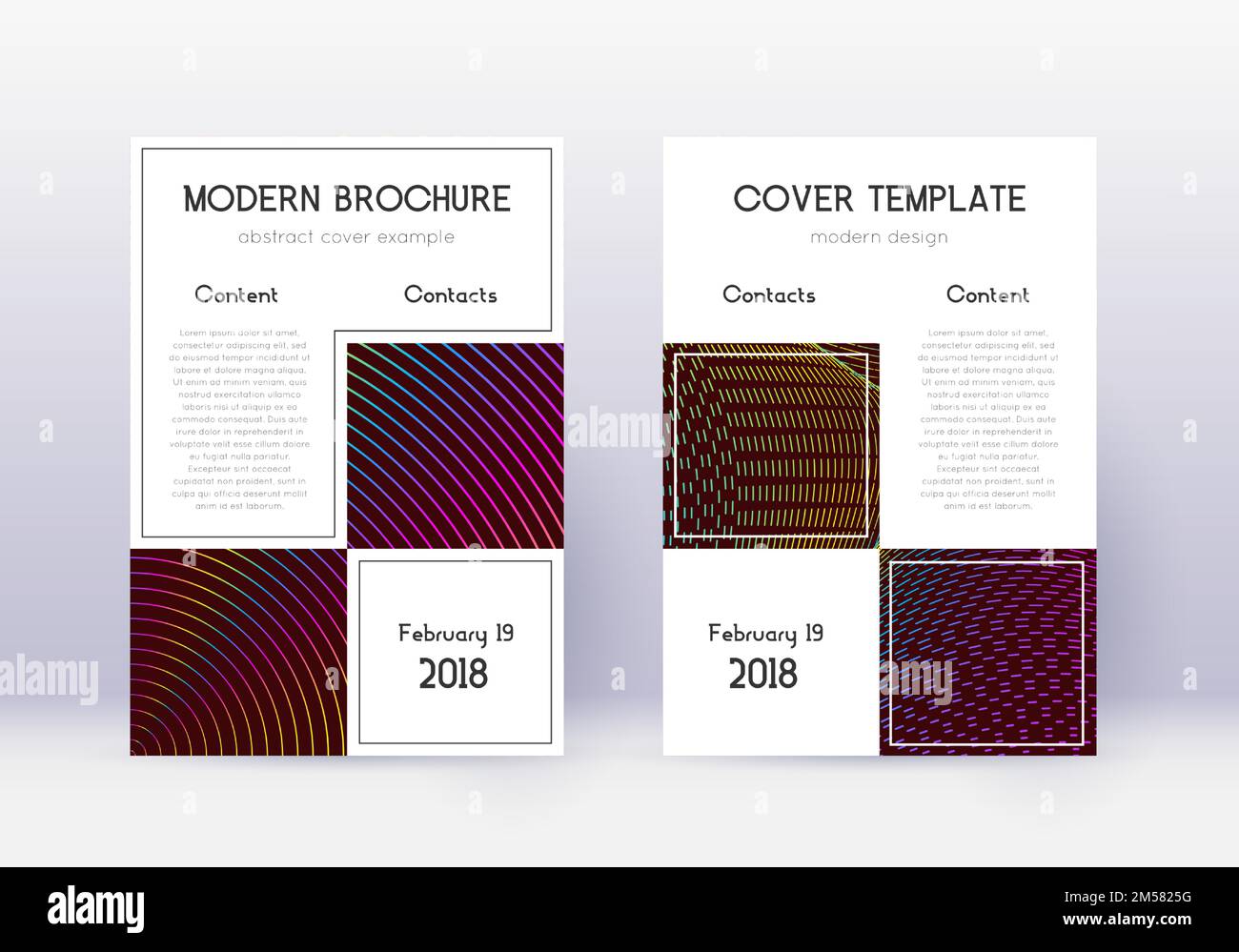 Business cover design template set. Rainbow abstract lines on wine red ...