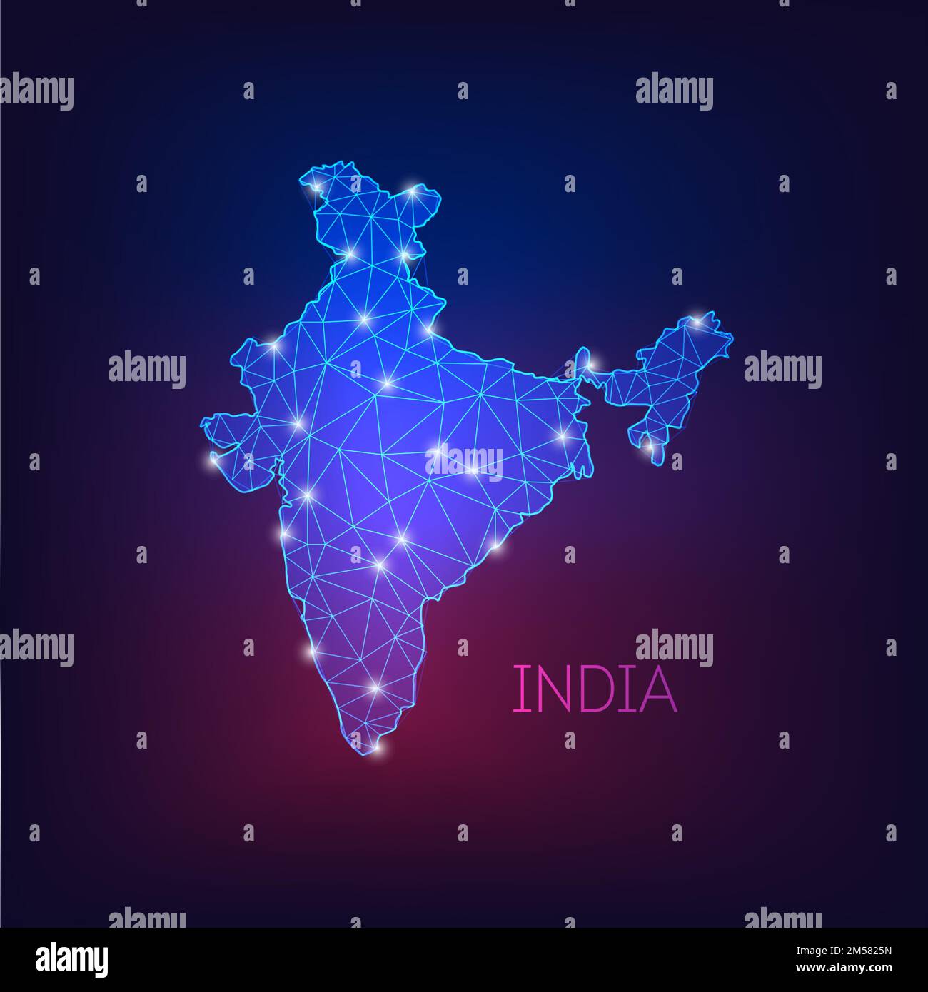 Futuristic glowing low polygonal India map silhouette made of lines ...