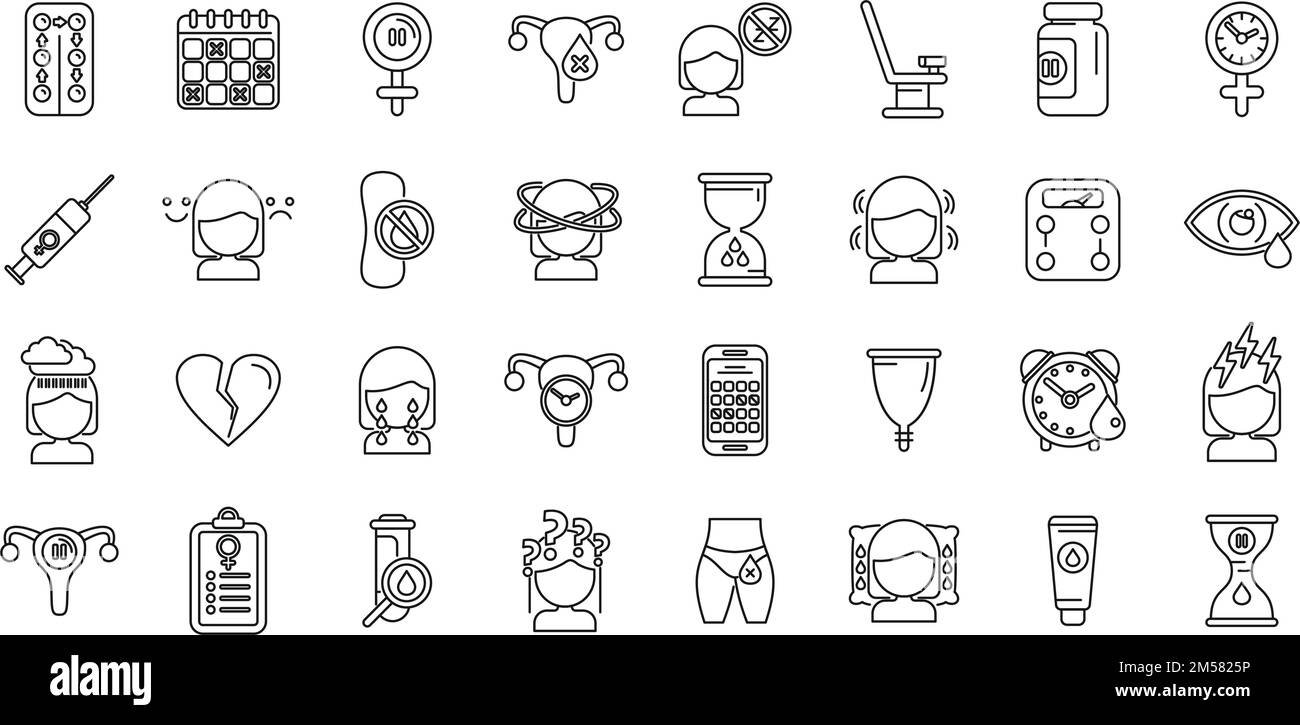 Menopause Icons Set Outline Vector Female Fertility Age Cycle Stock