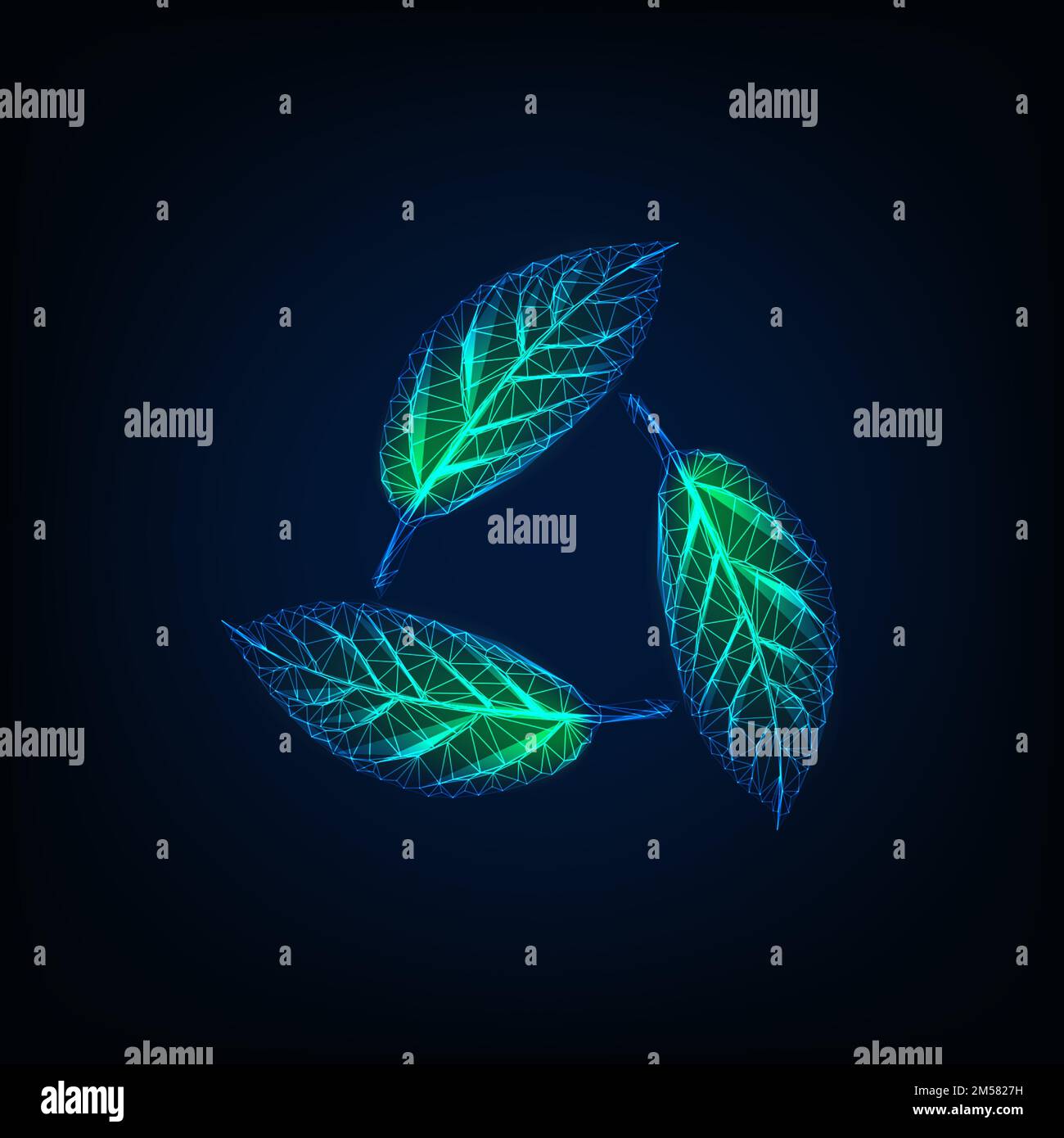 Recycle sign made of glowing transparent green leaves. Natural ...