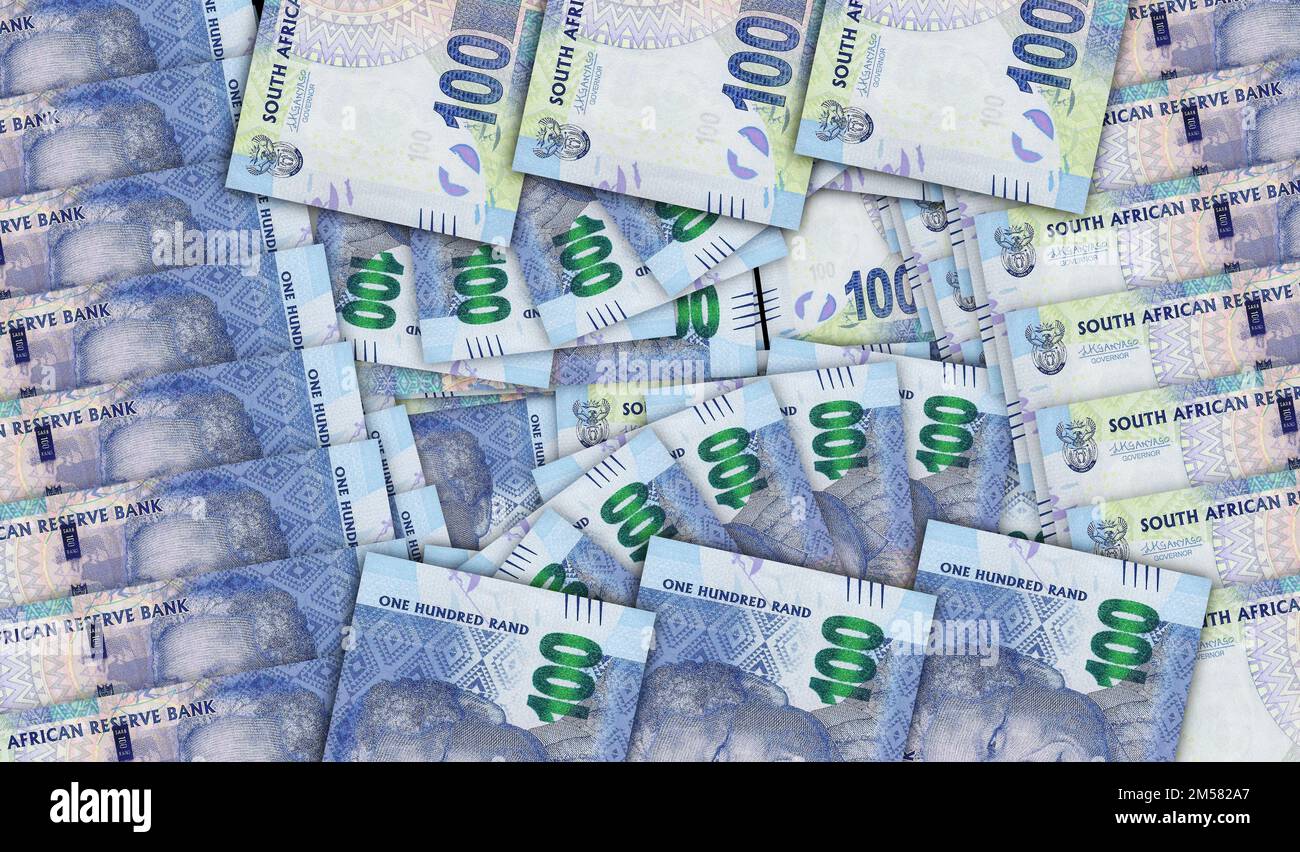 South Africa Rand banknotes in a cash fan mosaic pattern. South African ...