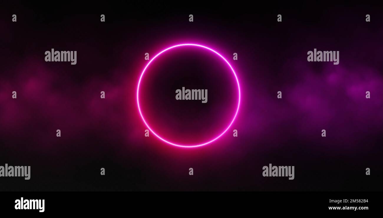 Neon circle frame with smoke cloud, glowing gradient ring with colorful ...